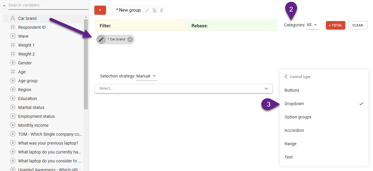 String variables as control options